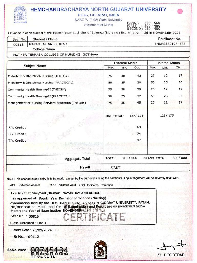 Final Sem Marksheet | PDF