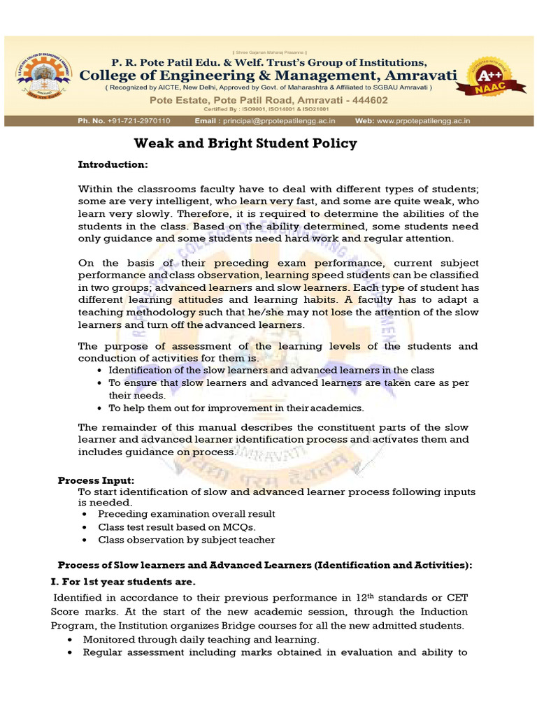 Weak Bright Student Policy New 2025 | PDF | Educational Assessment ...