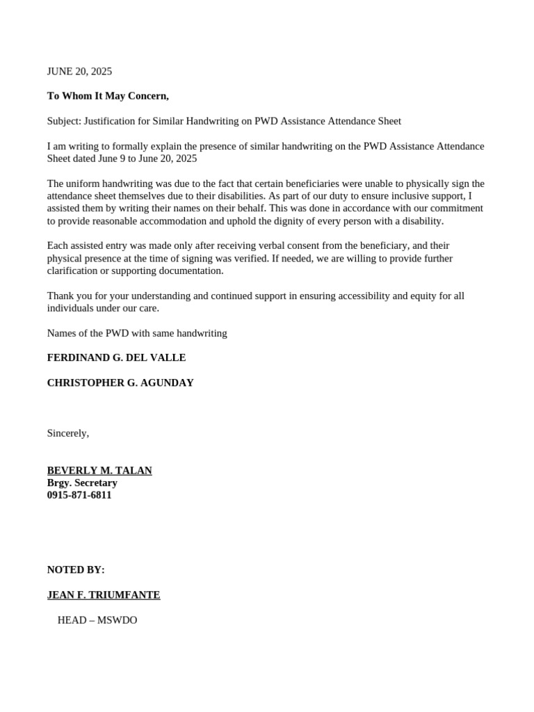 Justification Letter Authorizing For Attendance Sheet | PDF