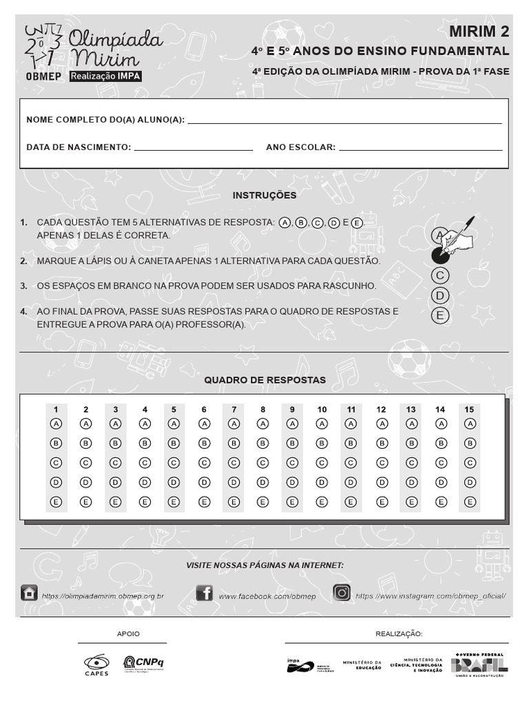 4a Olimpiada Mirim - OBMEP - 1a Fase - PROVA - Mirim 2.pdf12055798394350994310.pdf ...