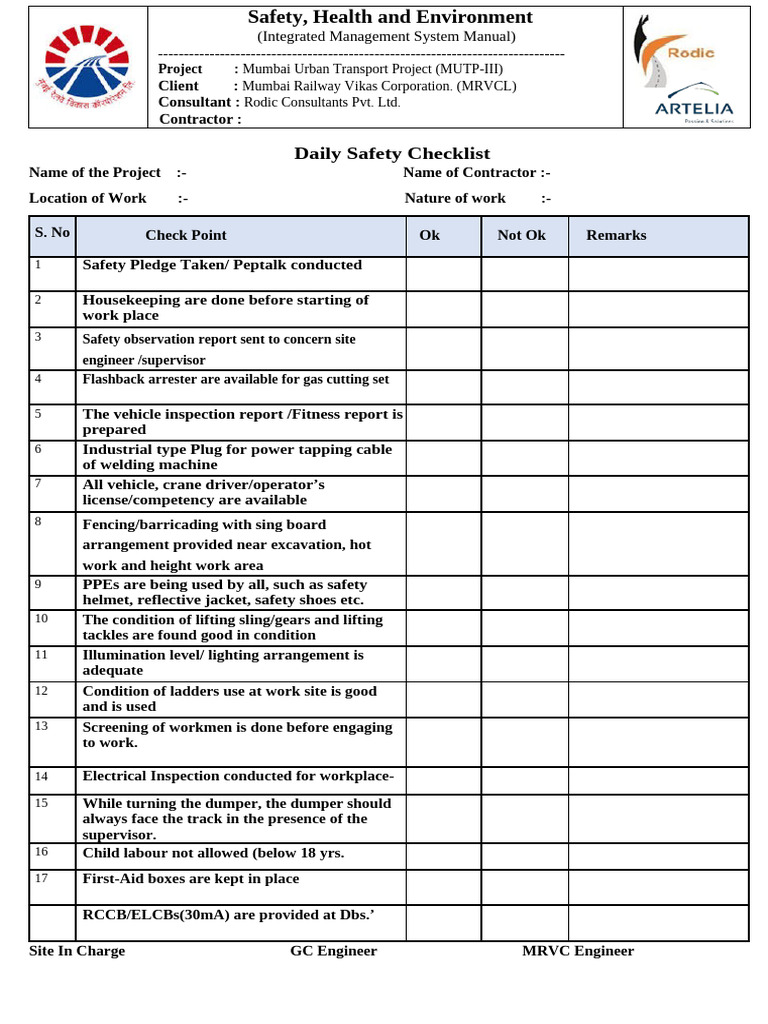DailySafety Check List | PDF