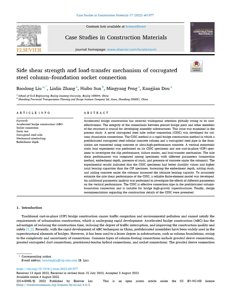 Side Shear Strength of Steel Socket Connections | PDF | Strength Of ...