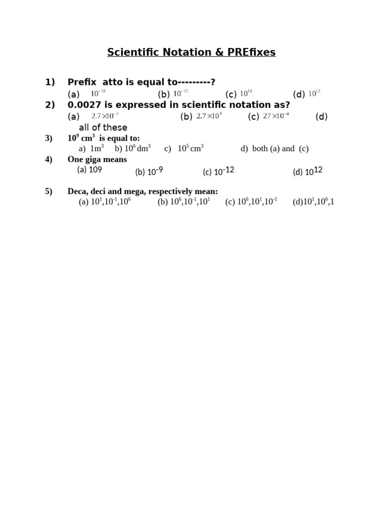 Scientific Notation + Prefixes | PDF