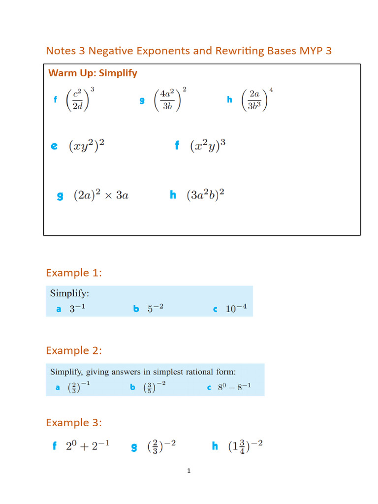 Notes 3 Negative Exponents and Rewrite Bases | PDF