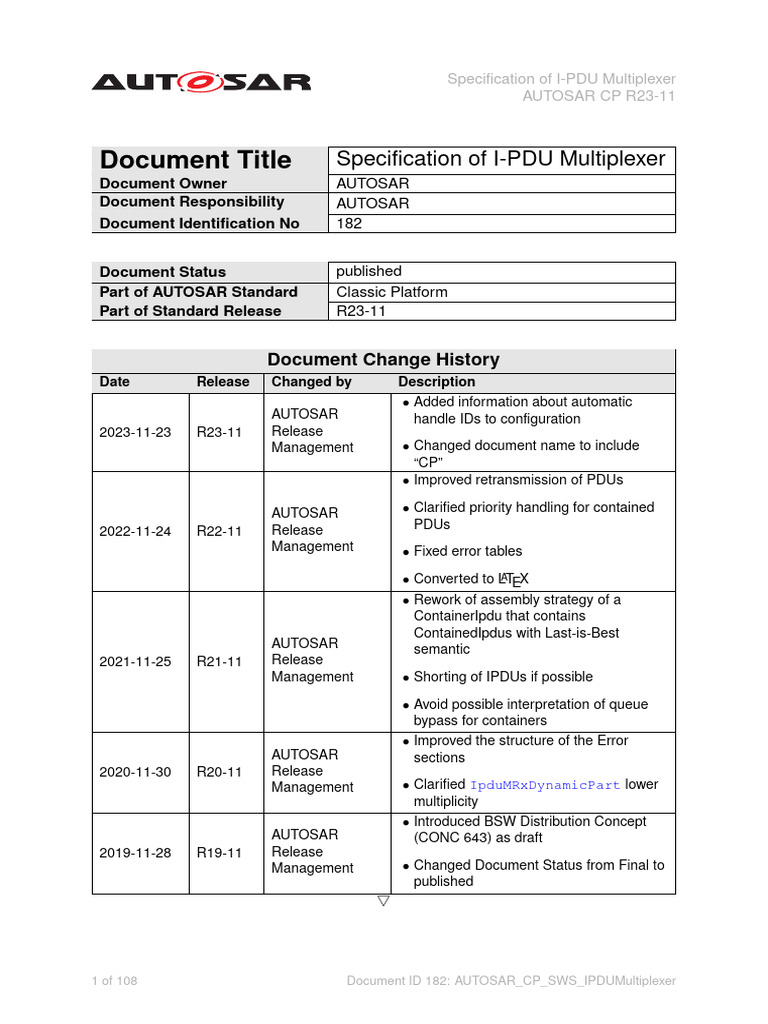 Autosar Cp Sws Ipdumultiplexer | PDF | Specification (Technical Standard) | Parameter (Computer ...