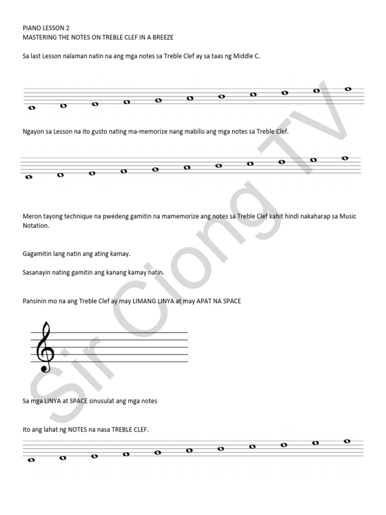 PIANO LESSON 2-Mastering the Treble Clef (1) | PDF