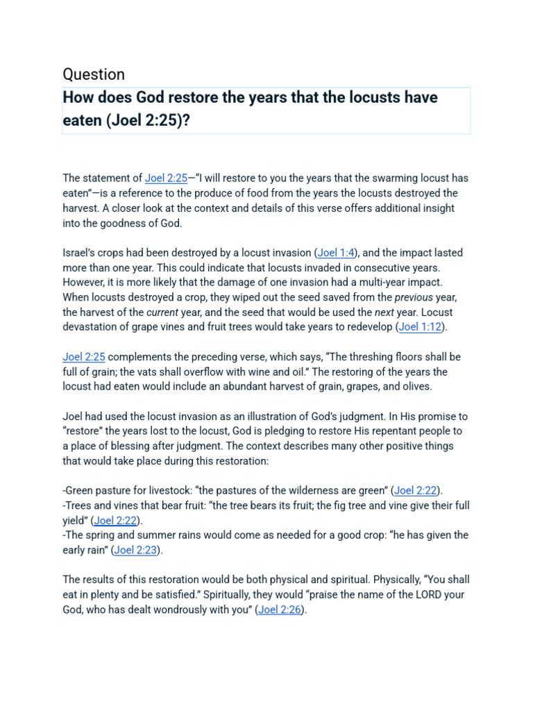 God's Promise to Restore Lost Years | PDF