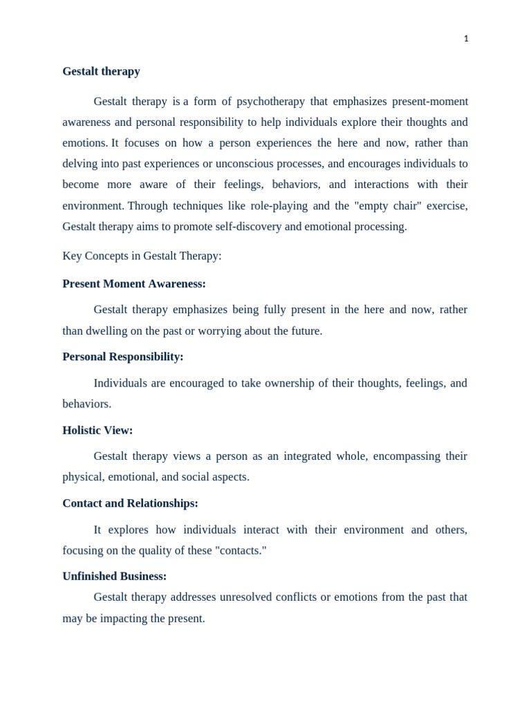 Understanding Gestalt Therapy Techniques | PDF | Gestalt Therapy ...