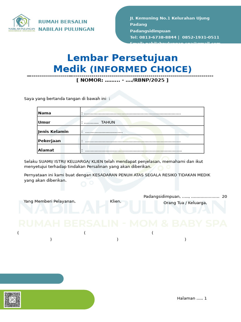 Formulir Lembar Persetujuan Medik INFORMED CHOICE | PDF