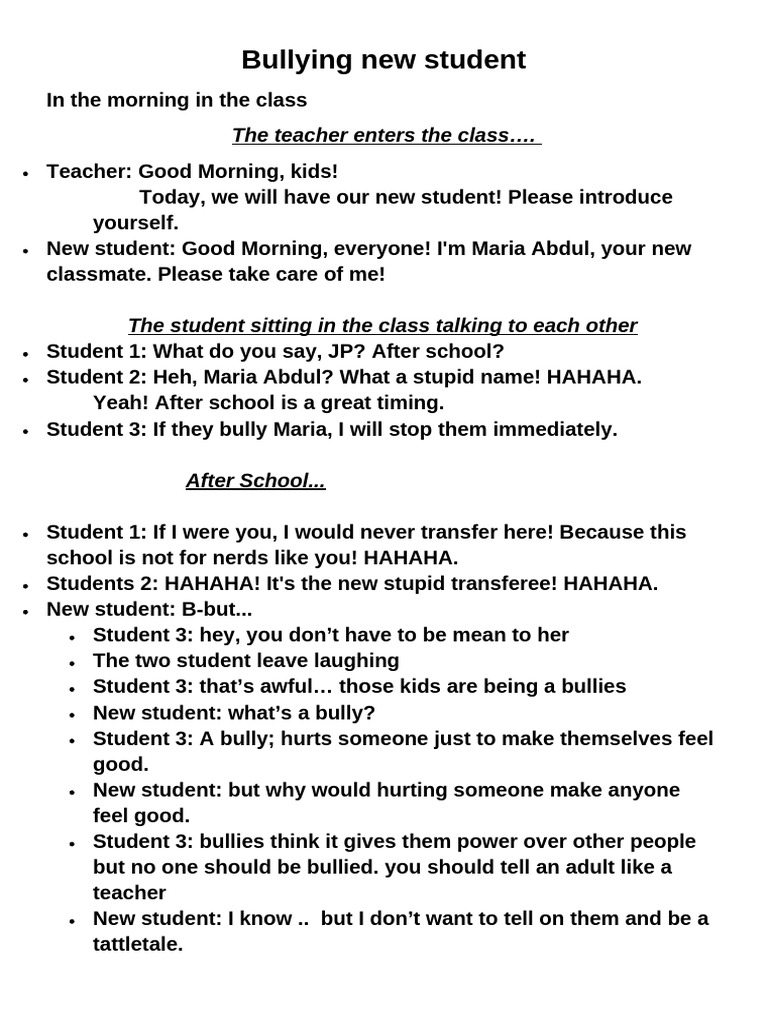 Bullying New Student ROLE PLAY | PDF | Bullying