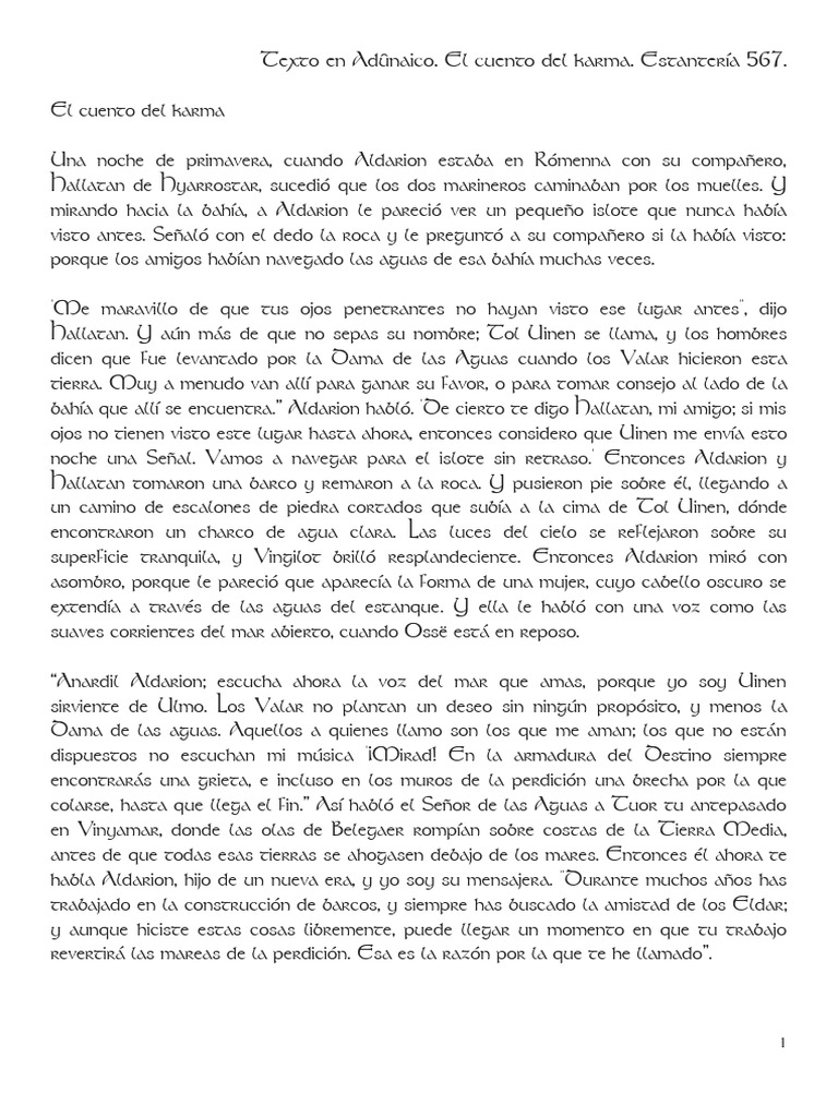 El Karma en Tol Uinen: Un Cuento Épico | PDF