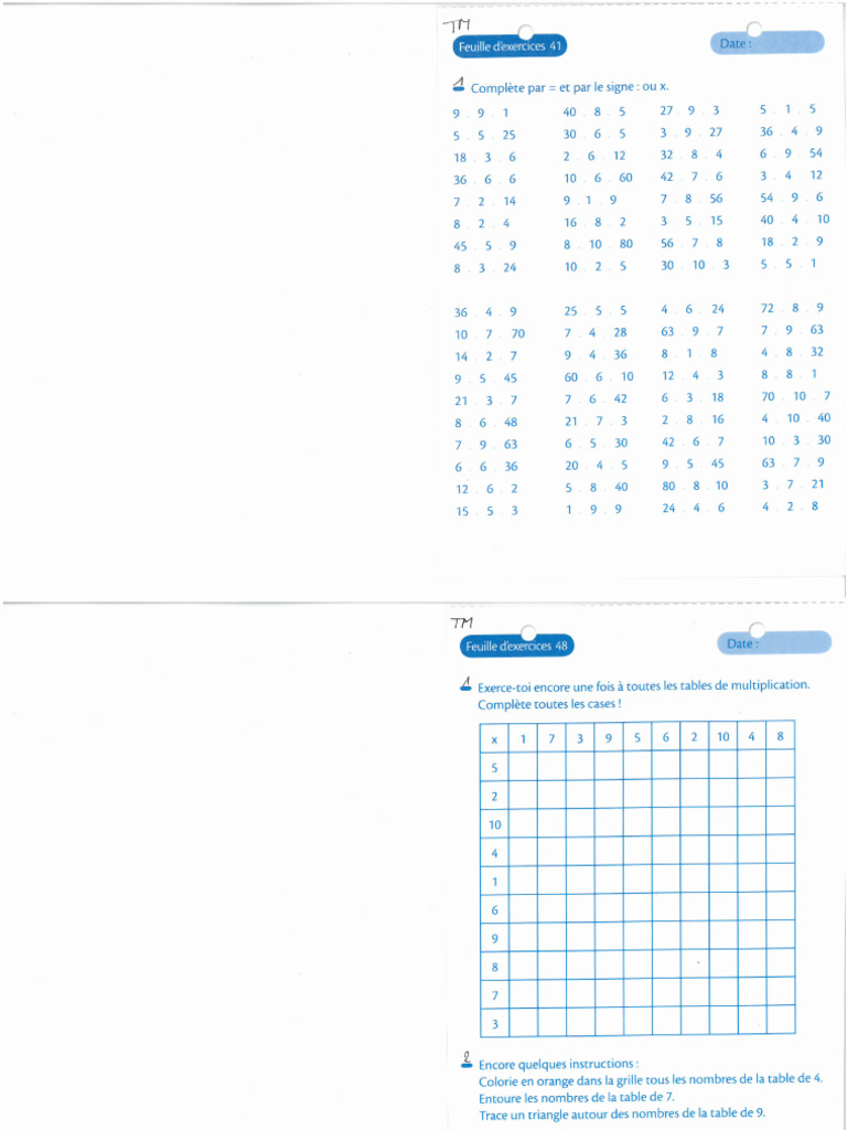 Exercices Tables | PDF