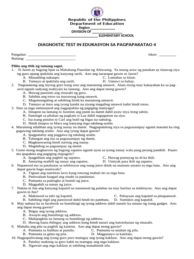 Diagnostic Test - Esp 4 | PDF