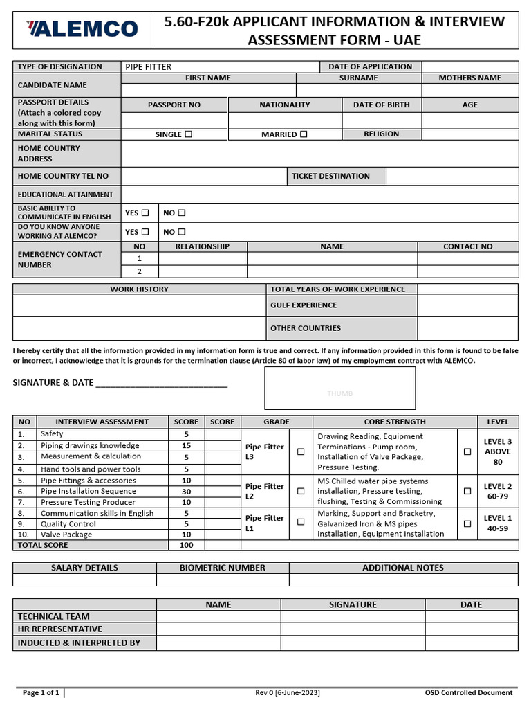5.60-F20k Applicant Information & Interview Assessment Form - Pipe ...