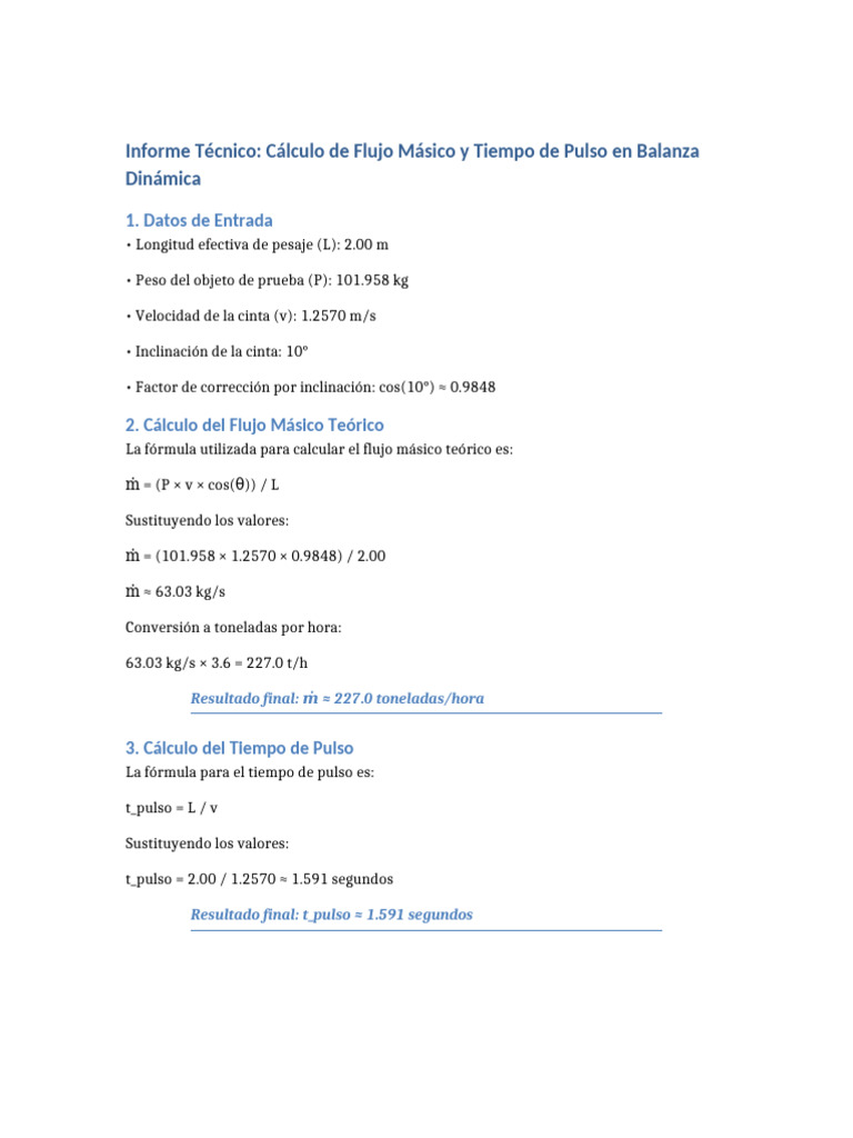 Informe Flujo Masico y Tiempo Pulso | PDF