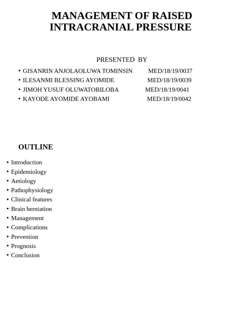 Final Main Management of Raised Intracranial Pressure | PDF | Traumatic ...
