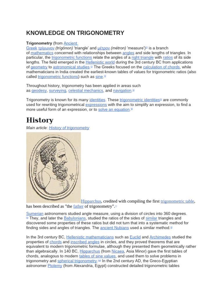 Knowledge On Trigonometry | PDF | Trigonometry | Trigonometric Functions