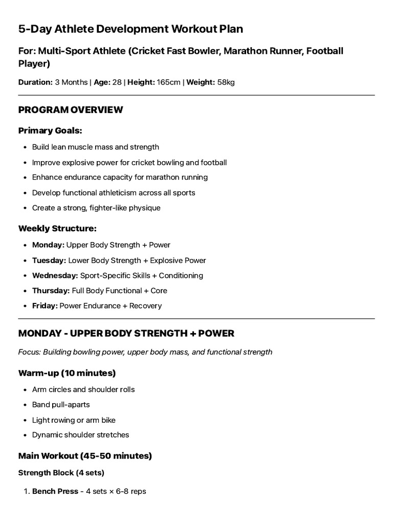 5-Day Athlete Development Plan | PDF | Strength Training | Physical Fitness