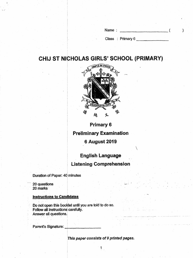 P6 English SA2 2019 St Nicholas Exam Papers | PDF