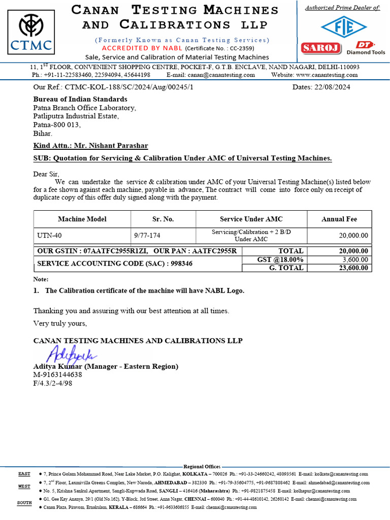 Quotation for Universal Testing Machine AMC | PDF