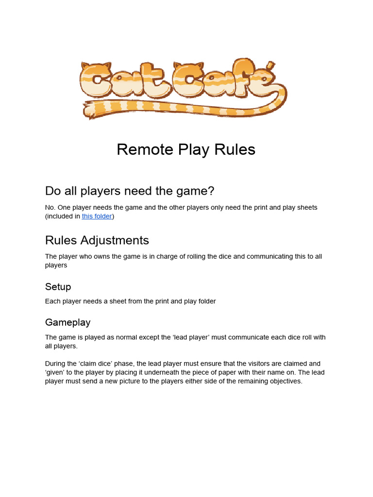 Cat Café Remote Play Rules | PDF