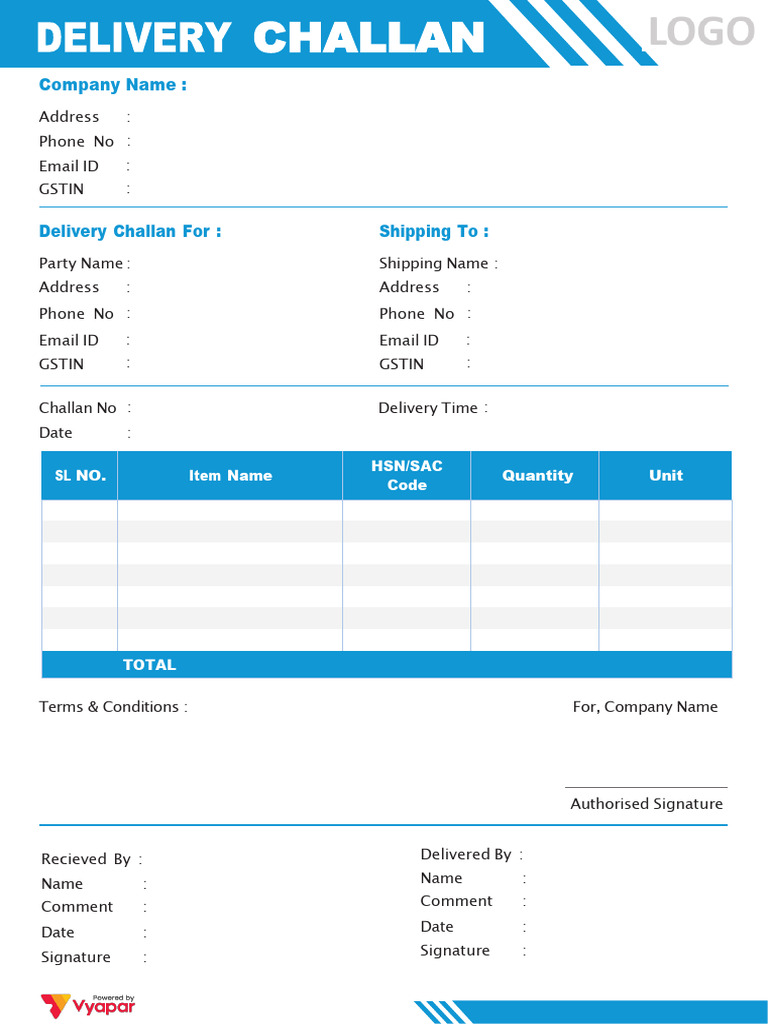 Delivery Challan Format Template | PDF