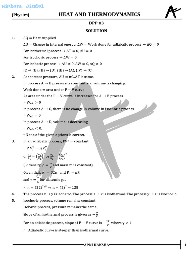 DPP - 03 (Solution) Heat & Thermodynamics NJ_247 | PDF | Heat | Continuum Mechanics