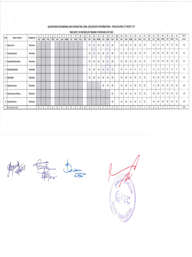Timesheet Moth of July 2025 Copy | PDF