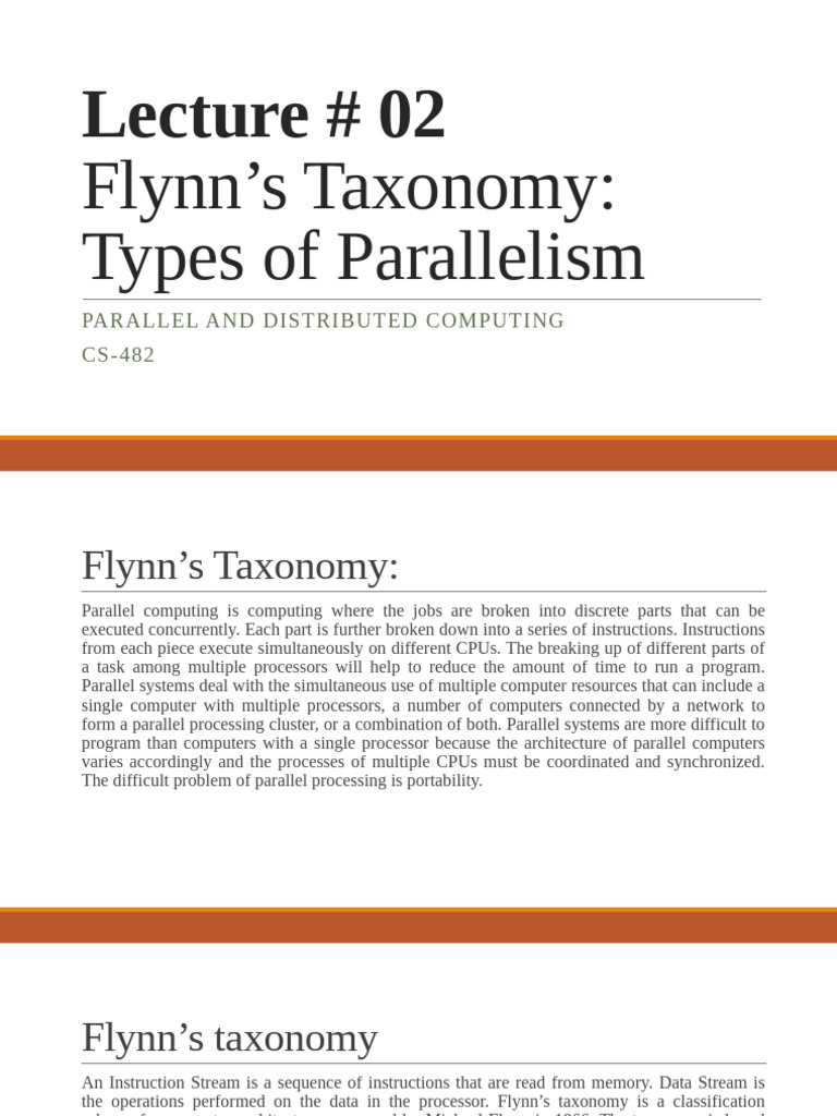 CS-482_Lecture#2_Flynn taxonomy_Types of parallelism | PDF | Parallel Computing | Central ...