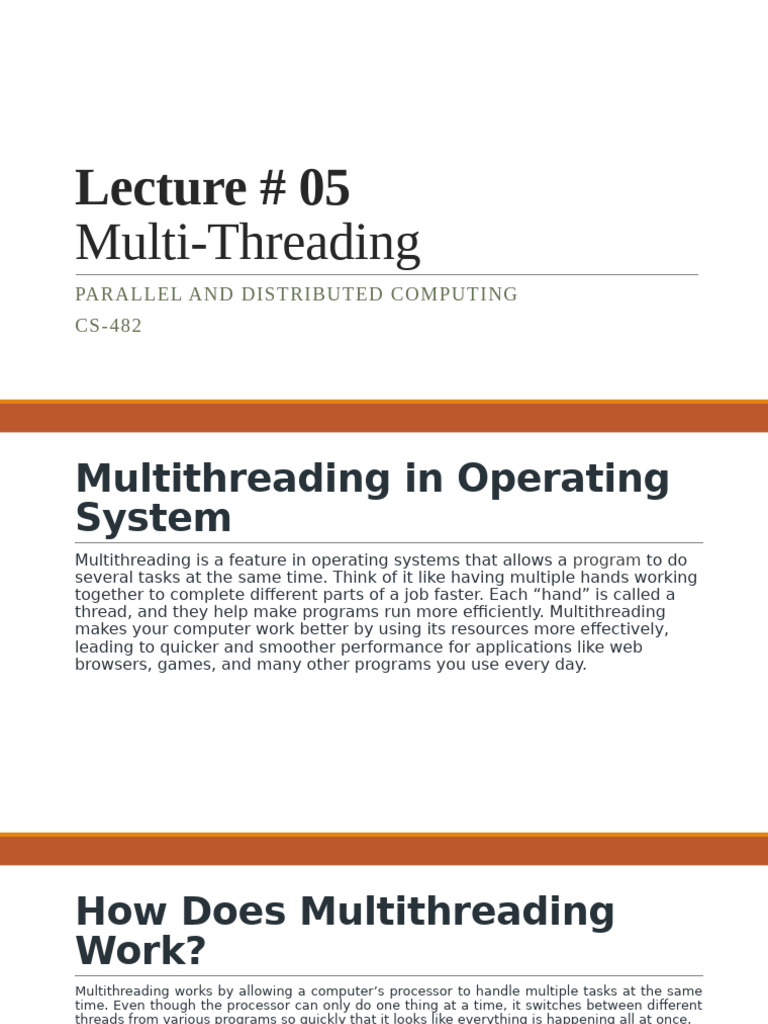 CS-482 Lecture#5 Multi-Threading | PDF | Thread (Computing) | Process ...