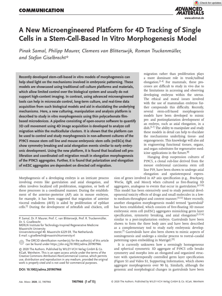 A New Microengineered Platform For 4D Tracking of Single Cells in A ...