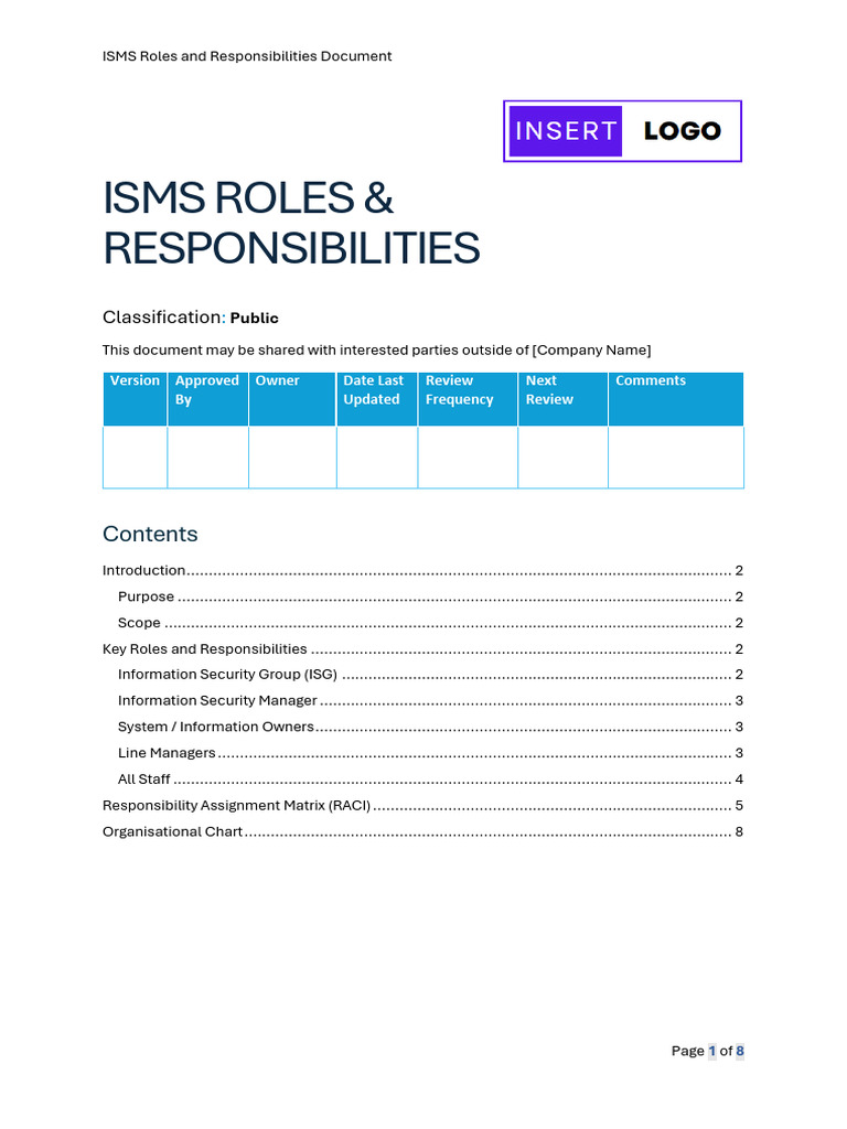 ISMS Roles and Responsibilities Template 1733846138 | PDF | Information ...