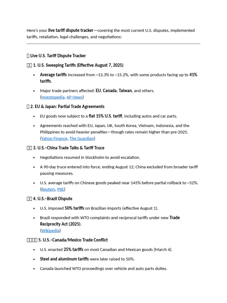 U.S. Tariff Dispute Tracker 2025 | PDF | Trade | International Relations