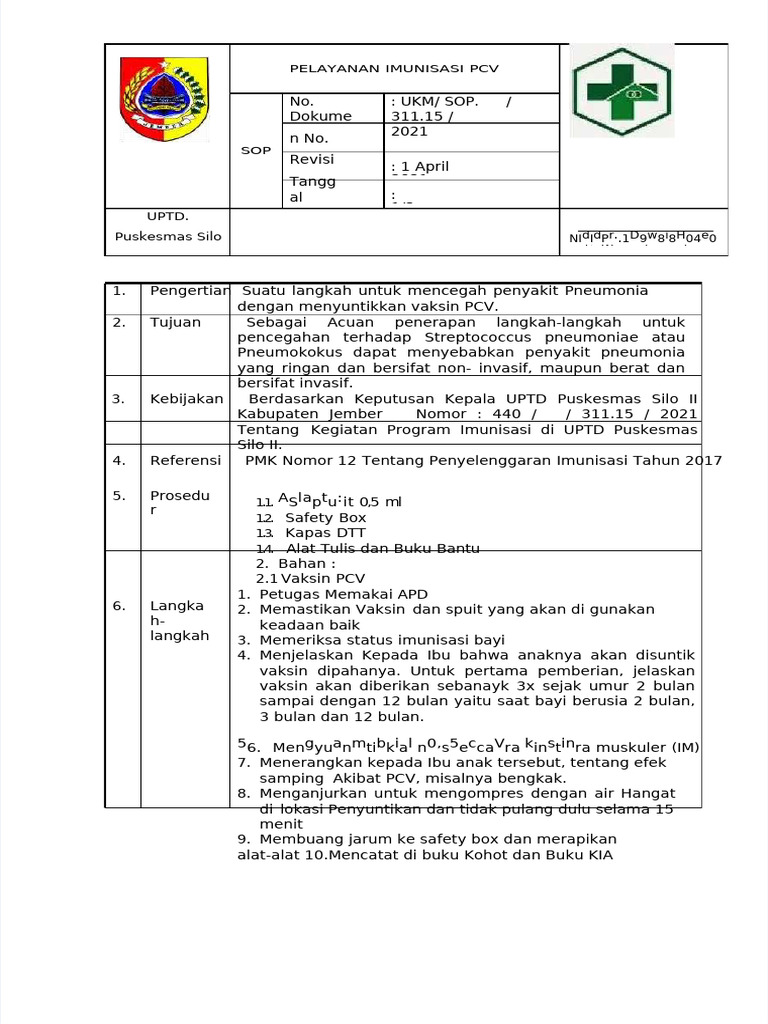 Prosedur Imunisasi Vaksin PCV Pneumonia | PDF