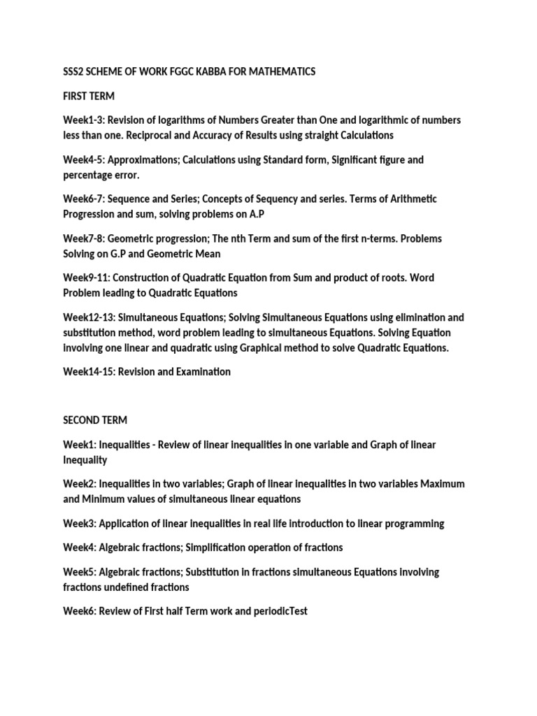 SSS2 SCHEME OF-WPS Office | PDF | Equations | Quadratic Equation