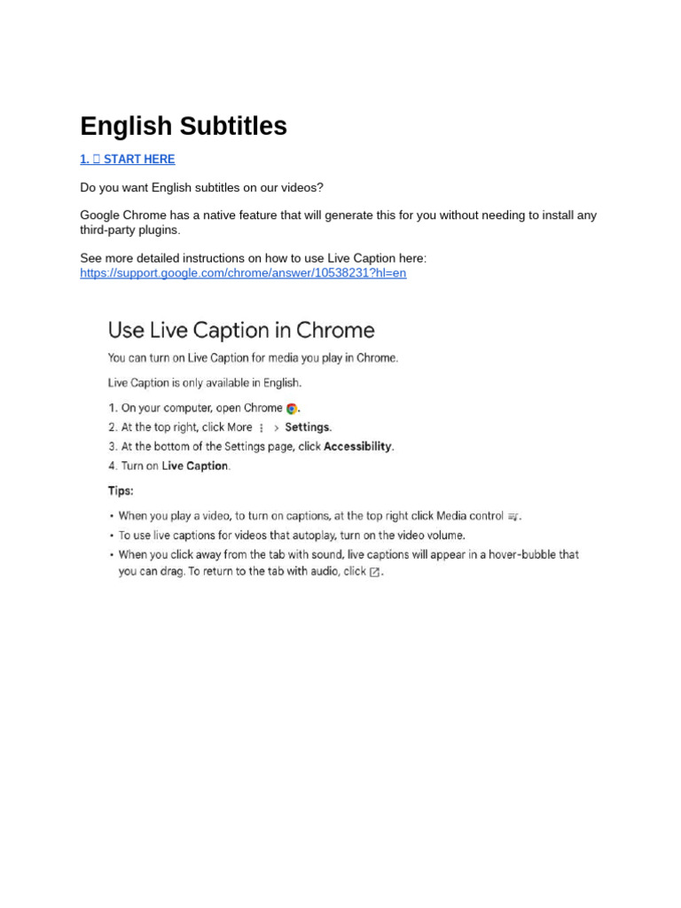 Enable English Subtitles in Chrome | PDF