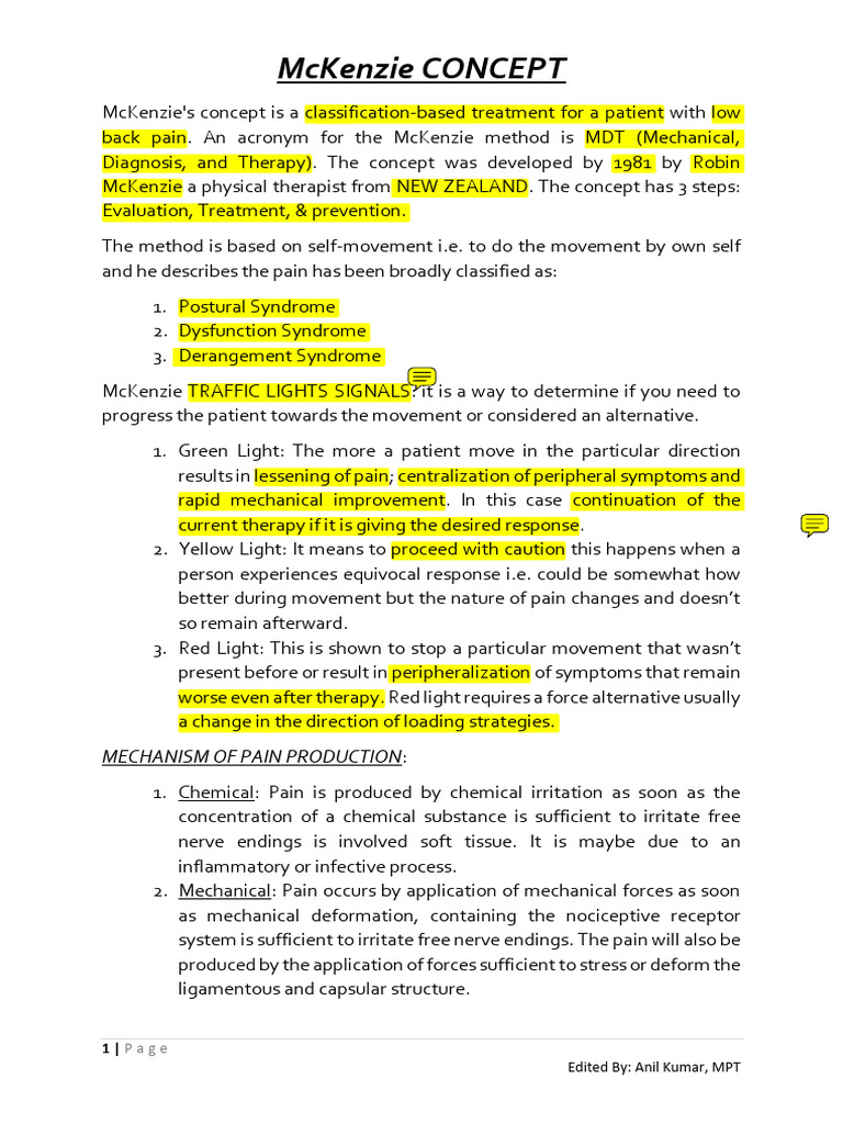 McKenzie Method for Low Back Pain Treatment | PDF | Anatomical Terms Of ...
