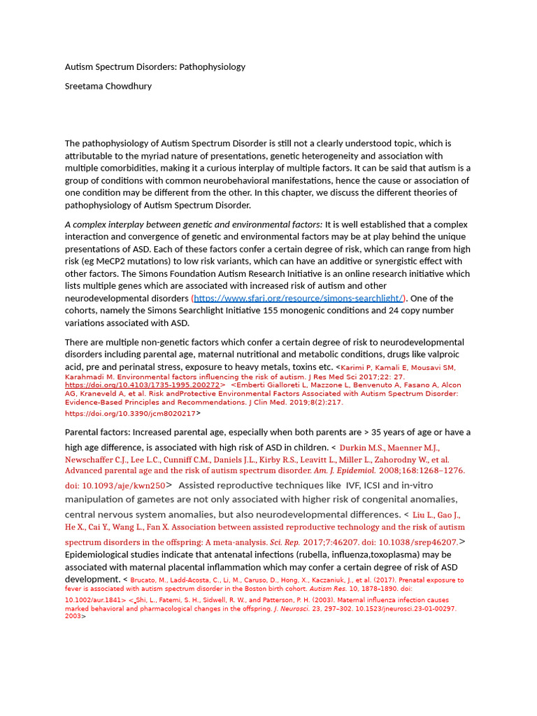 Pathophysiology of Autism Spectrum Disorder | PDF | Autism | Diseases ...