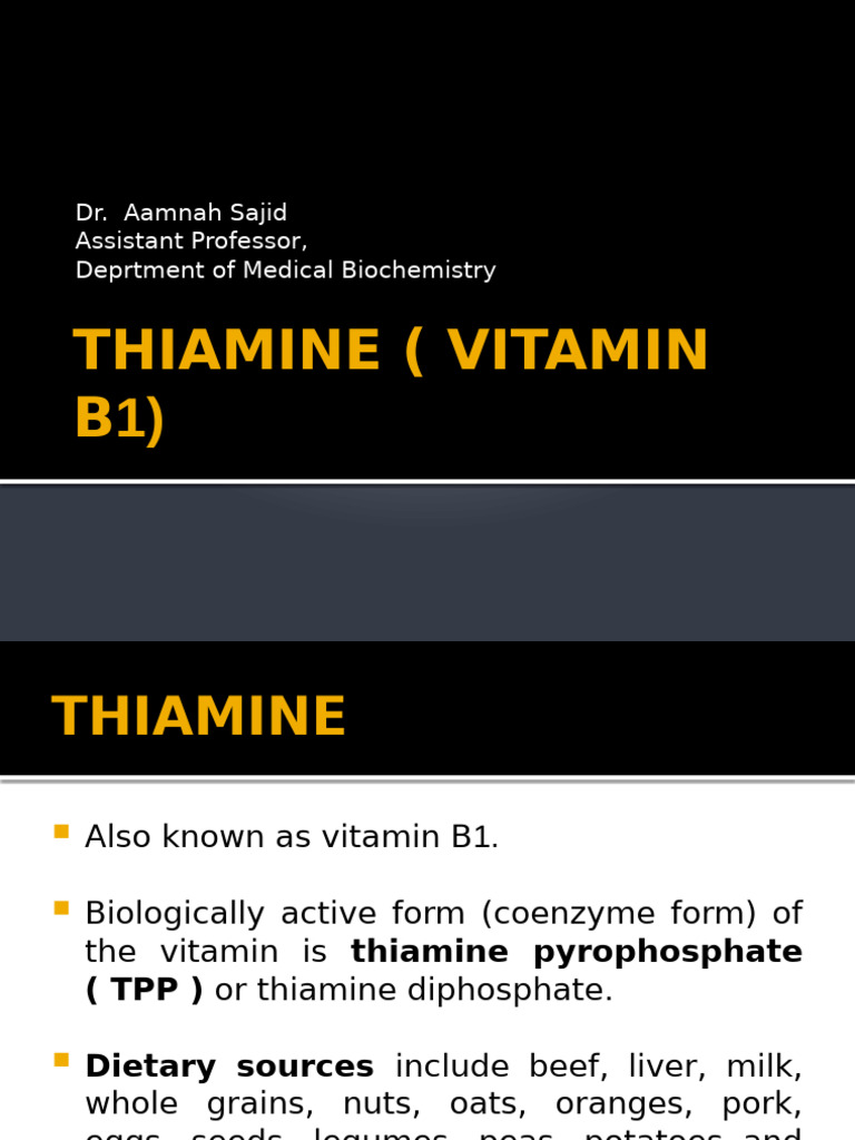 Thiamine (Vitamin b1) | PDF | Biochemistry | Chemistry