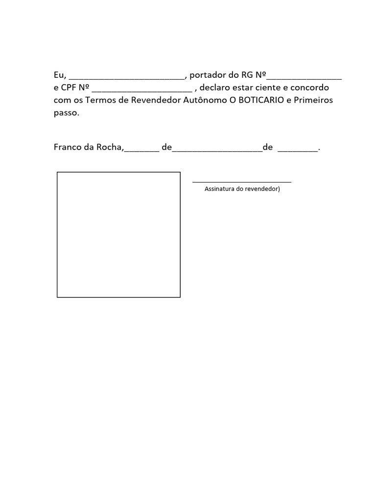 Declaração de Revendedor O Boticário | PDF