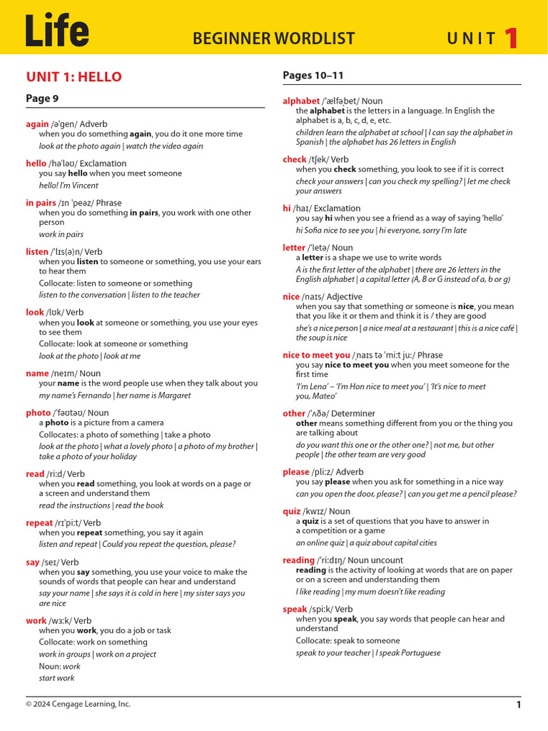 Life (Third Edition) Beginner WordLists | PDF | Adjective | English ...