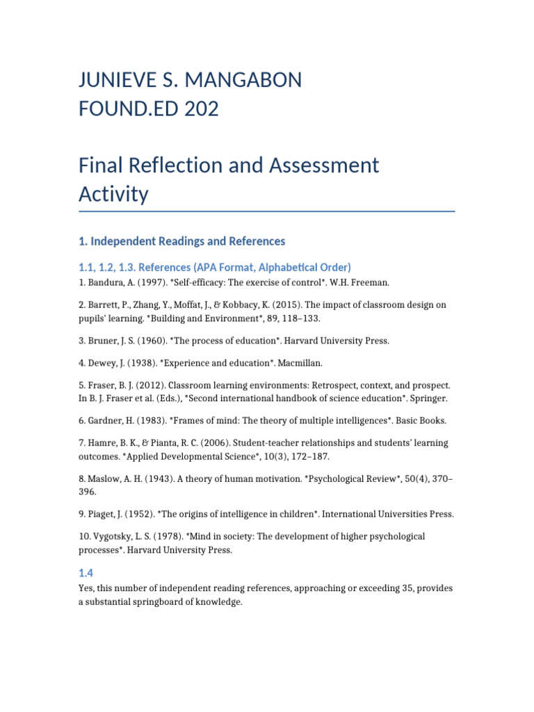 Final Reflection on Educational Theories | PDF | Constructivism ...