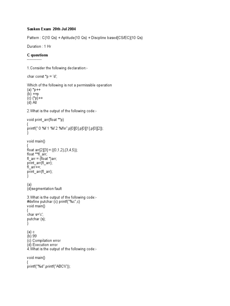 (WWW - Entrance-Exam - Net) - Sasken Communication Technologies Placement Sample Paper 3 | PDF ...