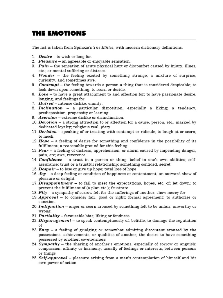 4 - The Emotions From Spinoza's The Ethics With Definitions | PDF ...