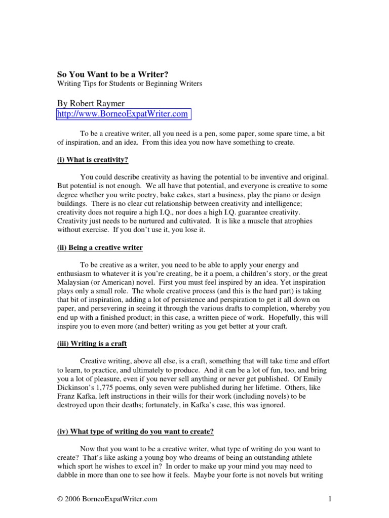 So You Want To Be A Writer?: by Robert Raymer | PDF | Creativity | Dream