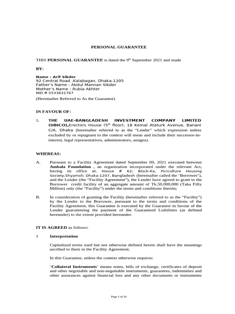 Personal Guarantee Agreement Overview | PDF | Guarantee | Private Law