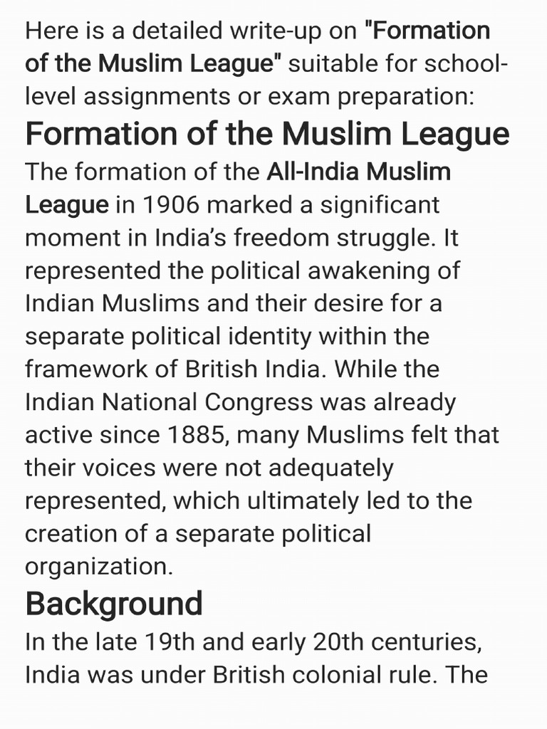 Muslim League Formation | PDF