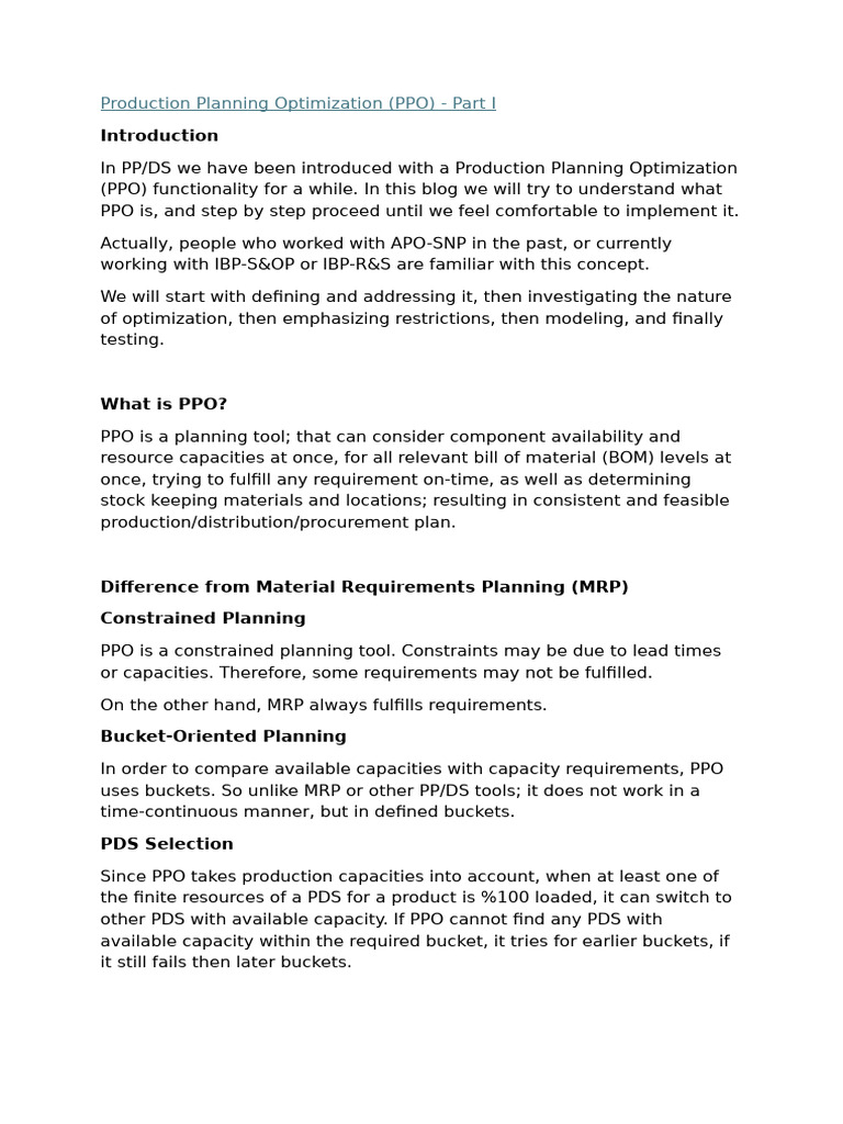 Production Planning Optimization (PPO) - Part I | PDF | Matrix ...