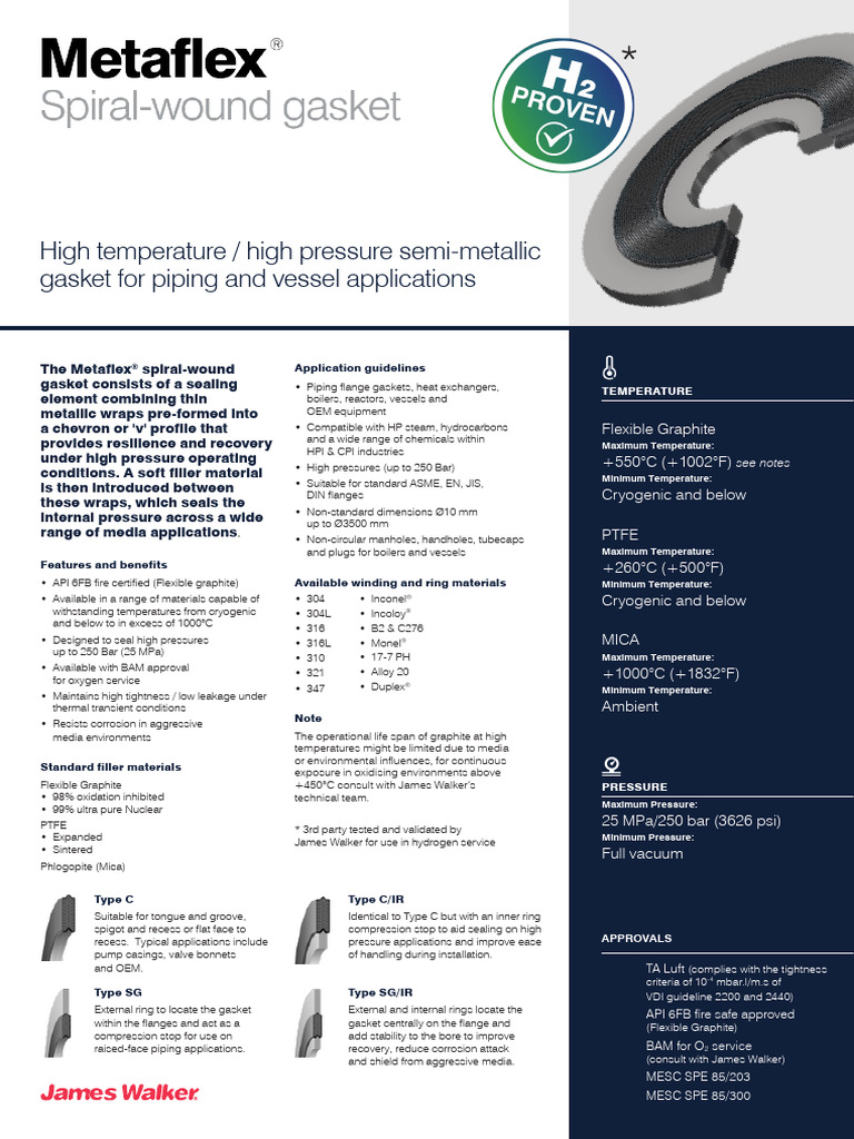 Metaflex Spiral-Wound Gasket Datasheet.20230926082551684 | PDF | Materials | Mechanical Engineering