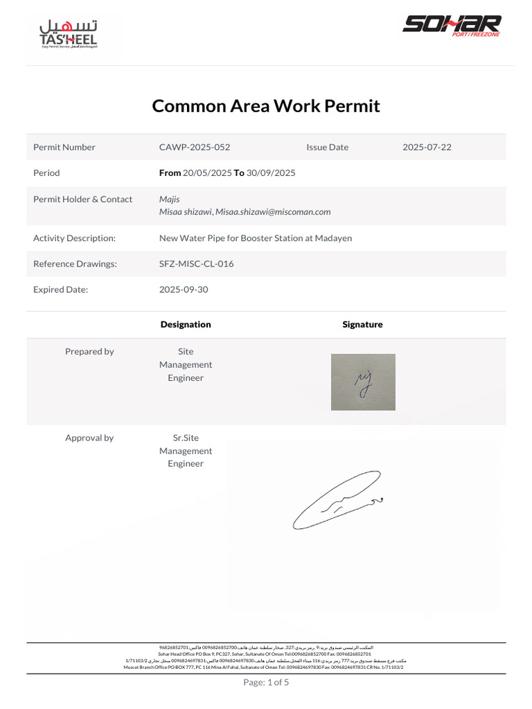 Common Area Work Permit 2025 | PDF | Occupational Safety And Health ...
